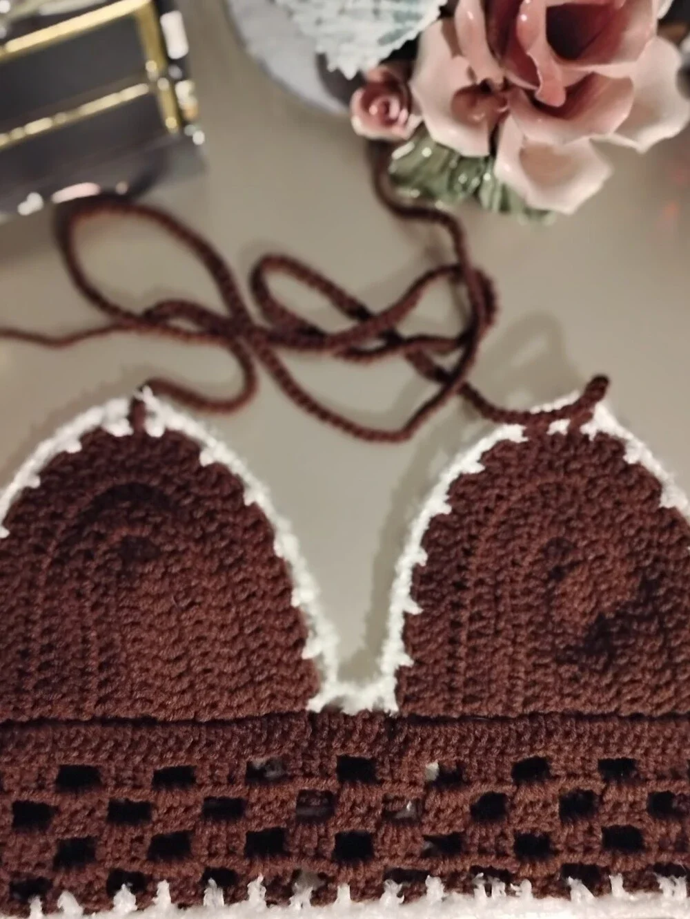 Handmade | Tops | Handmade Crocheted Halter Bralette In Deep Brown With ...